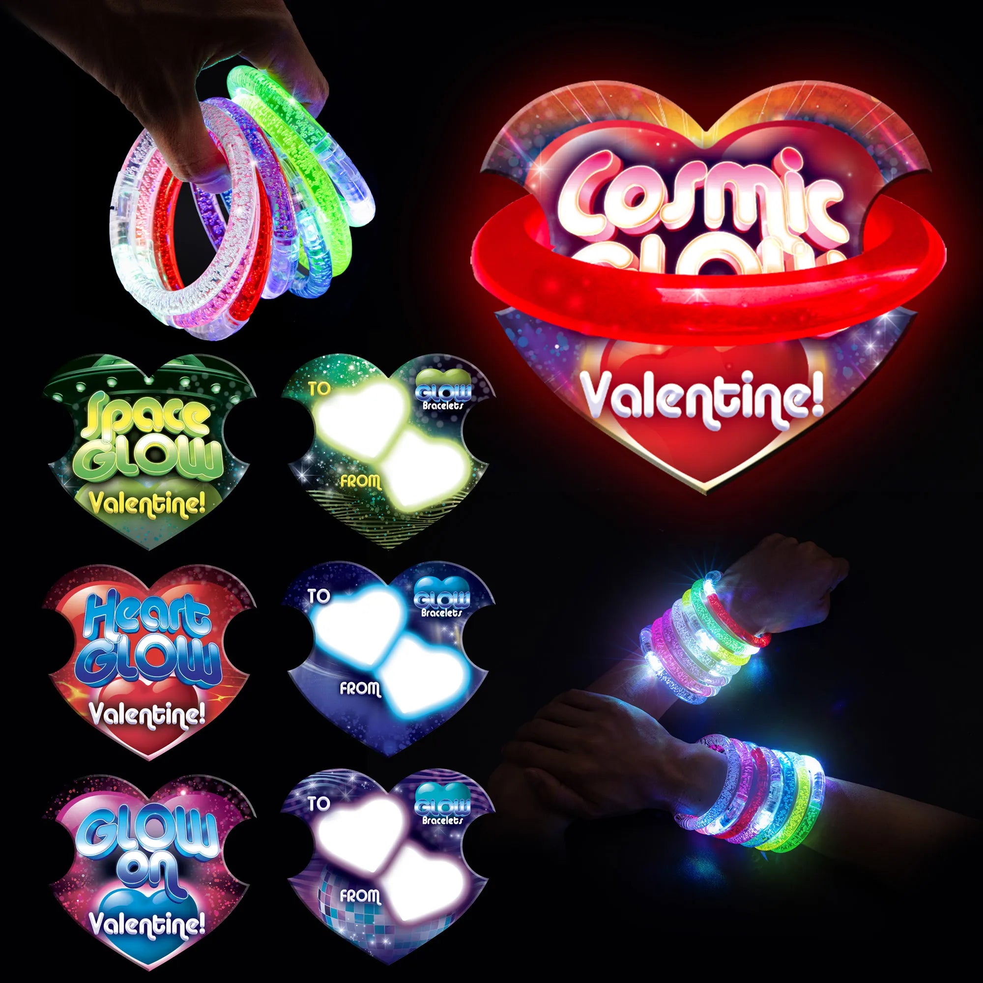 28Pcs Glow Sticks Bracelets with Kids Valentines Cards for Valentines