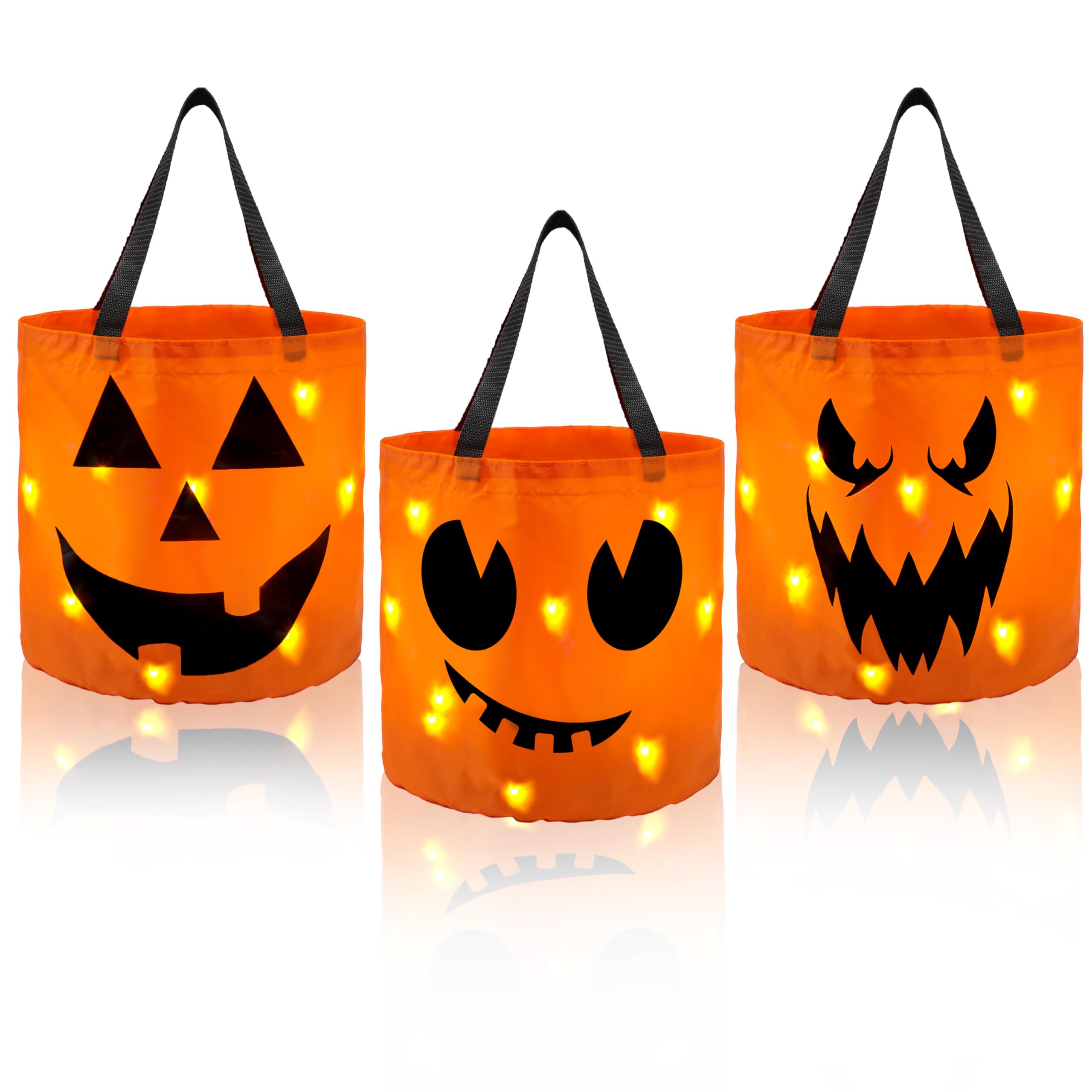 3 PCS Halloween Candy Pumpkin Buckets, 10.2 x 11.8 LED Light Trick or ...