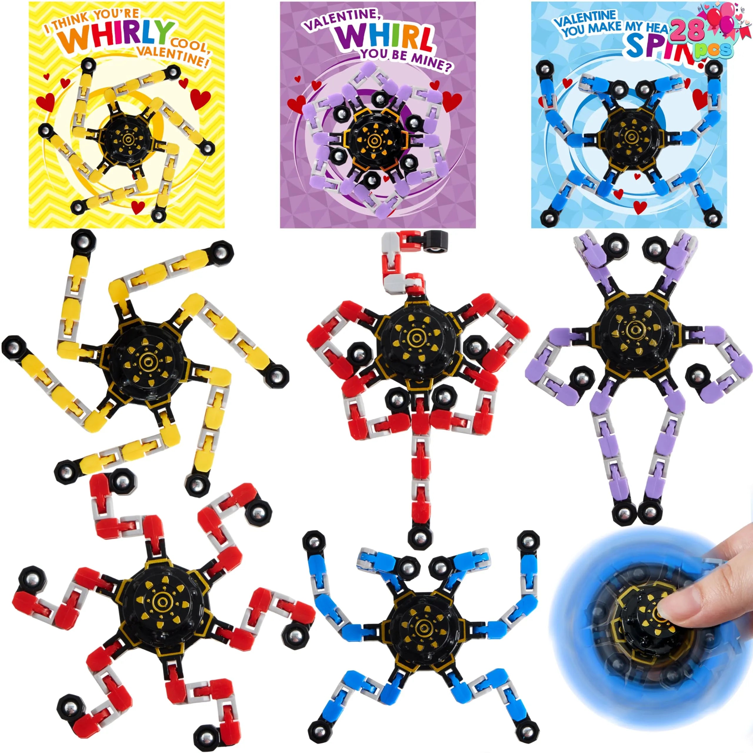 28 Packs Valentine’s Day 3-Design Gift Cards with Fidget Spinners for