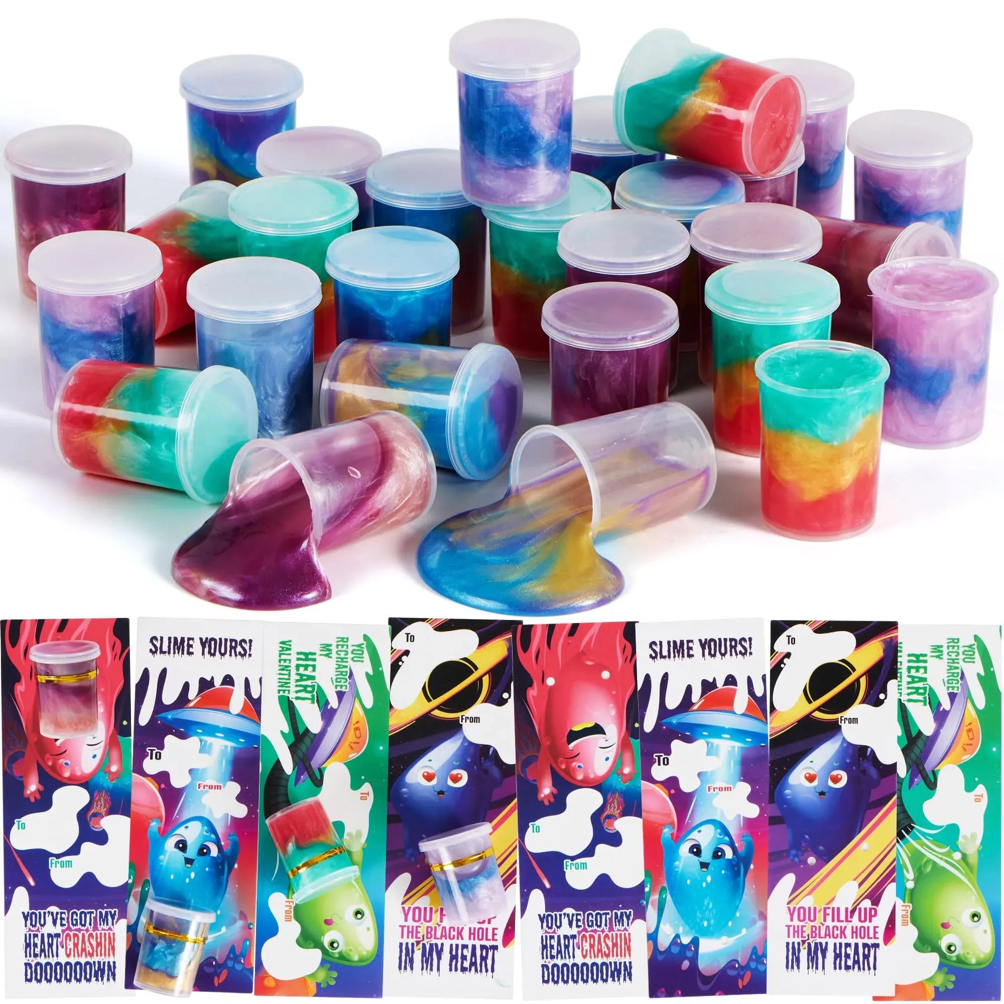 28Pcs Kids Valentines Cards with Cosmic Realm Slime-Classroom Exchange