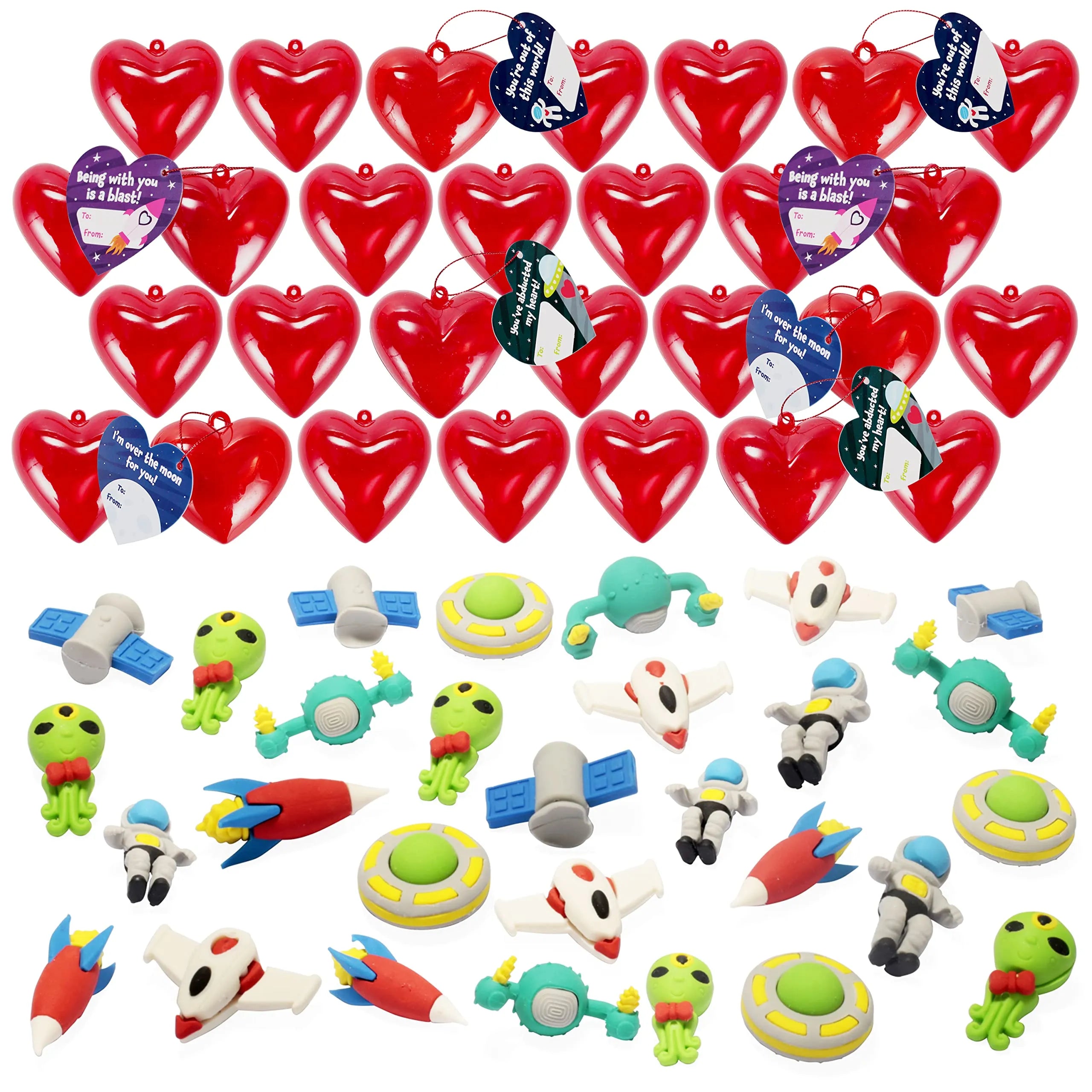 Valentine Space Eraser Filled Hearts Set, 28 Pack - JOYIN