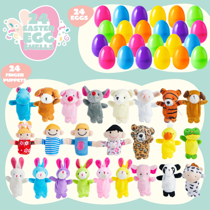 24 Pcs Easter Eggs Filled with Cartoon Animal Finger Puppets for Easter ...