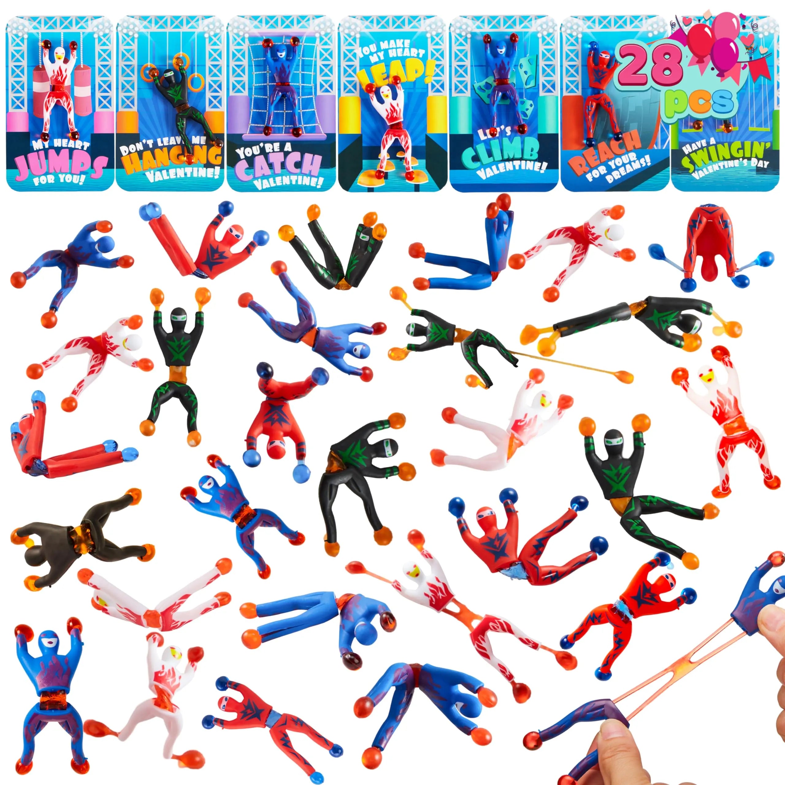 28 Pack Valentine’s Day Ninja Sticky Man with Cards, Classroom Exchang