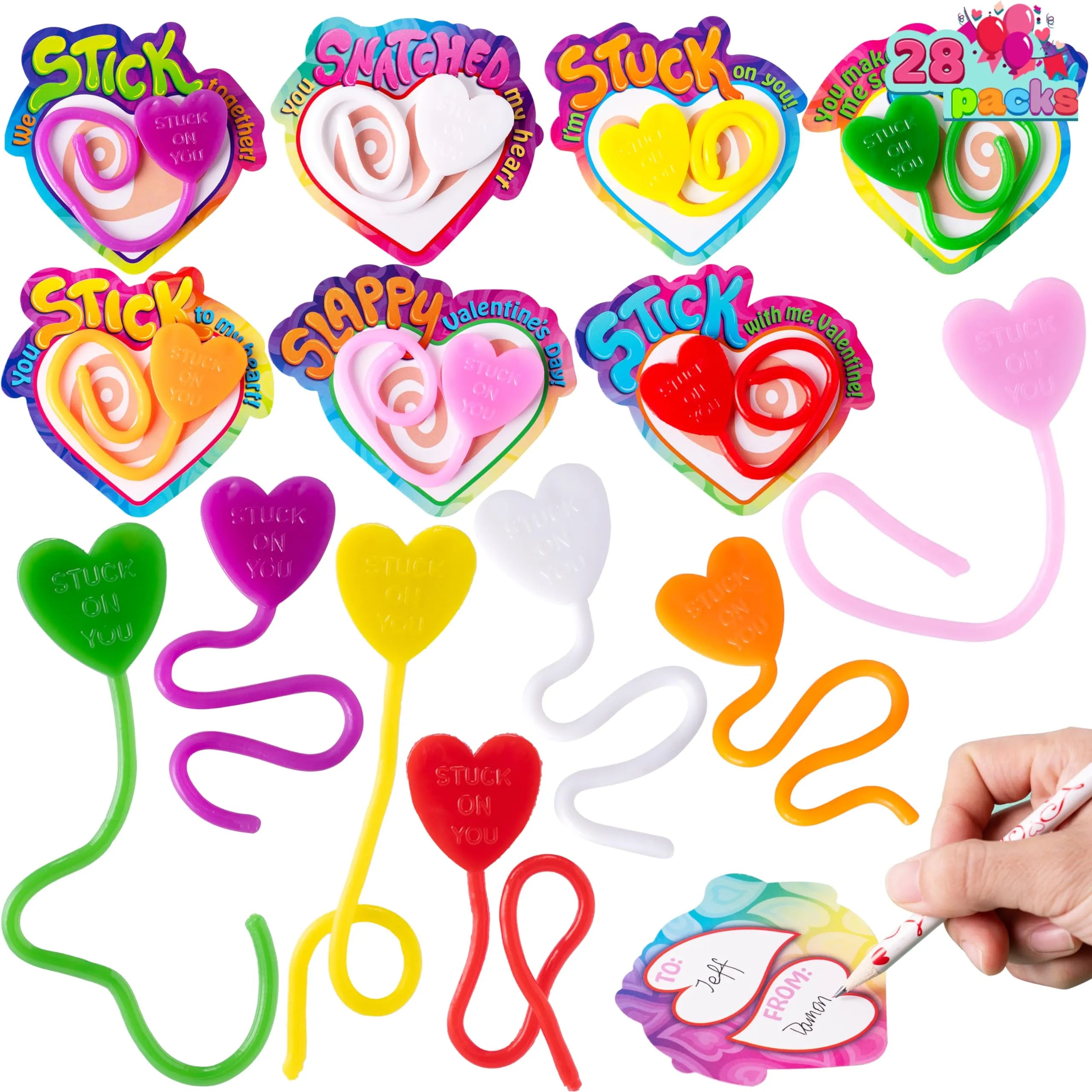 28 Pack Valentine’s Day Sticky Heart Toys Gift for Kids Classroom Exch