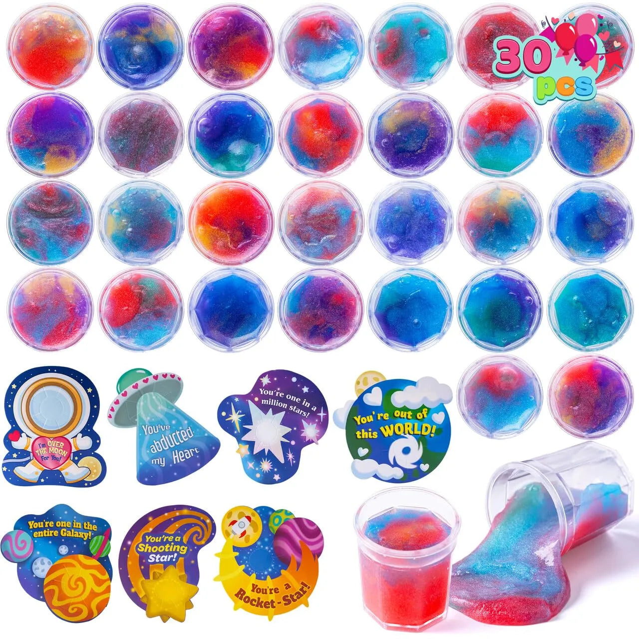 30 Pack Galaxy Slime with Irregularly Cards Pressure Release Fidget To
