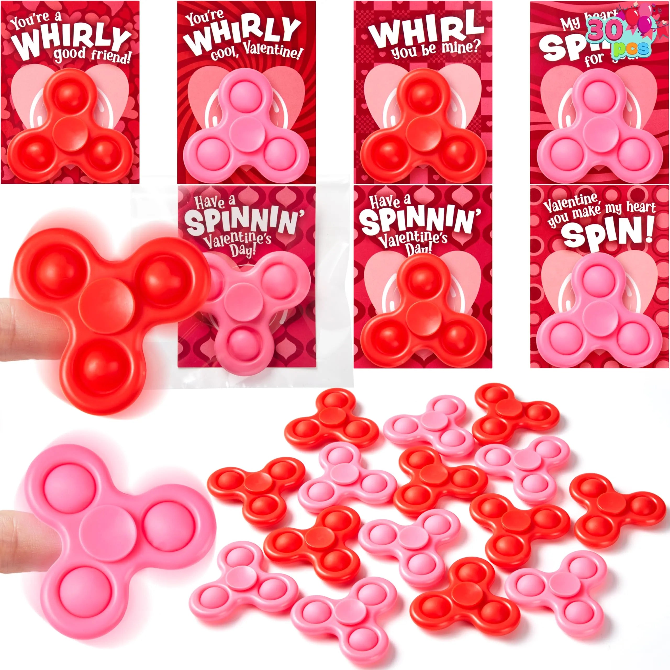 30 Packs Valentine’s Day Gift Cards with Fidgets Spinners for Kids Sch