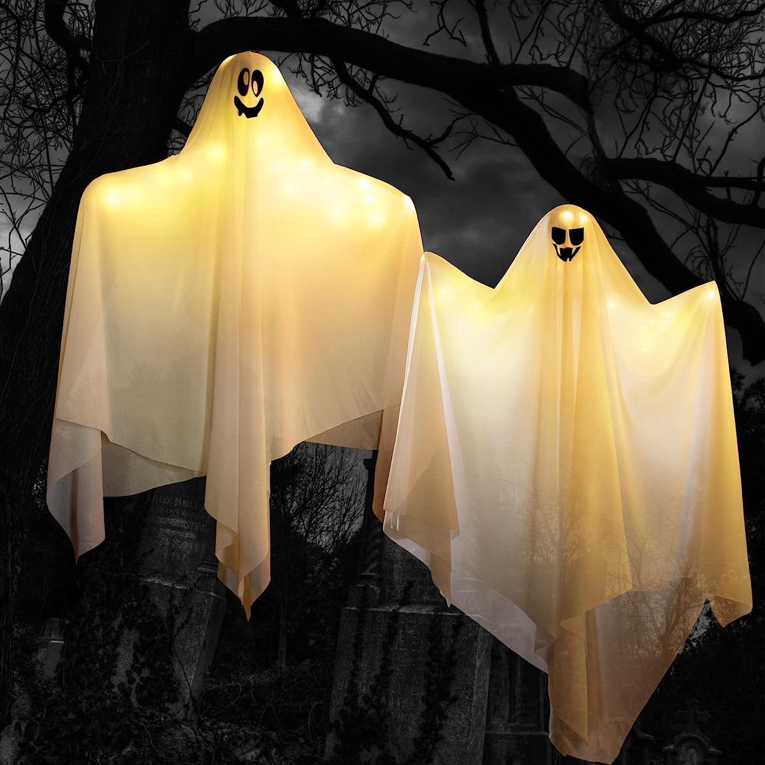 JOYIN | 2 Pcs Light-up Hanging White Ghost 35.4in