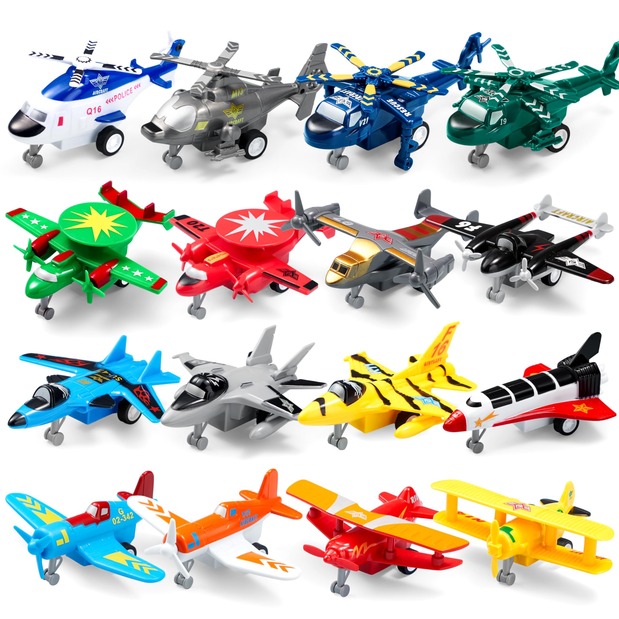 Pull Back Aircraft Toy Set, 16Pcs