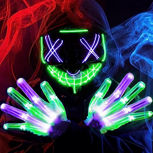 Led Multi Color Scary Mask And Gloves, (green&purple)-joyin