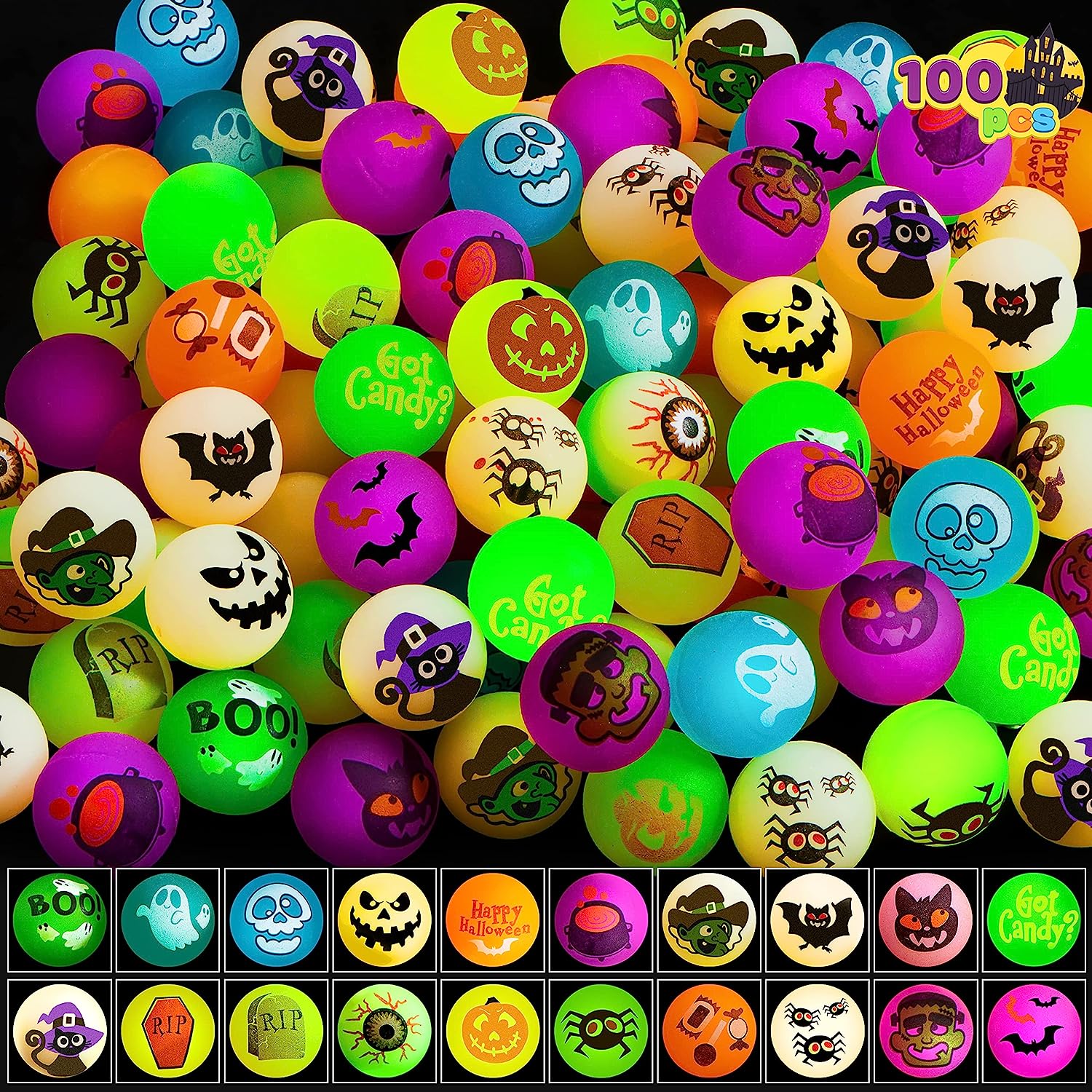 100 Halloween Glow In The Dark Bouncing Balls