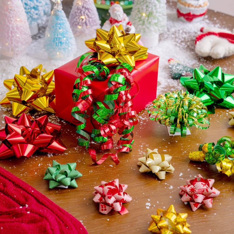 24 PCS Christmas Wrap Gift Bows with 20 Multi-Colored Assorted Size ...