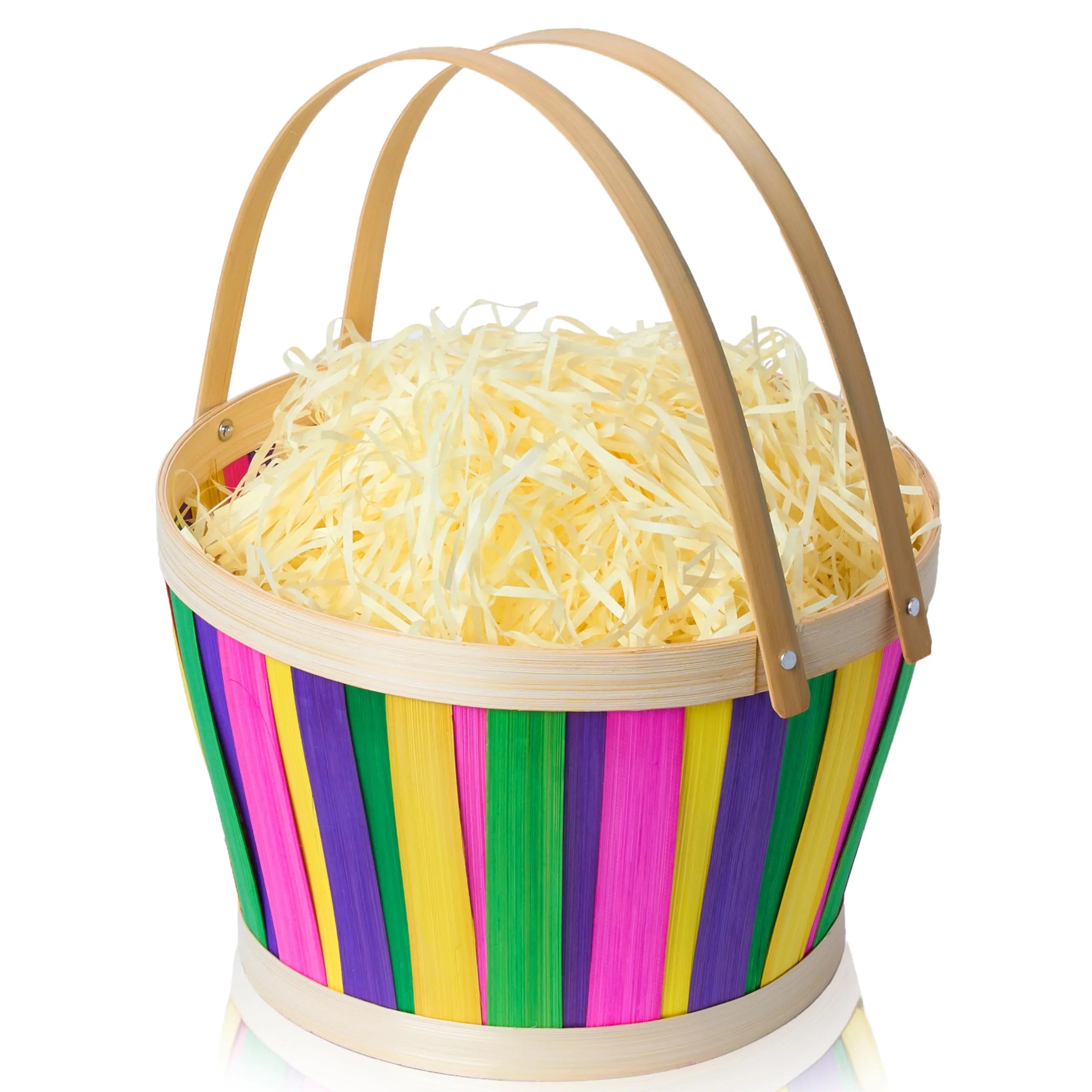 Multicolor Easter Bamboo Basket, Portable Buckets with Folding Handles