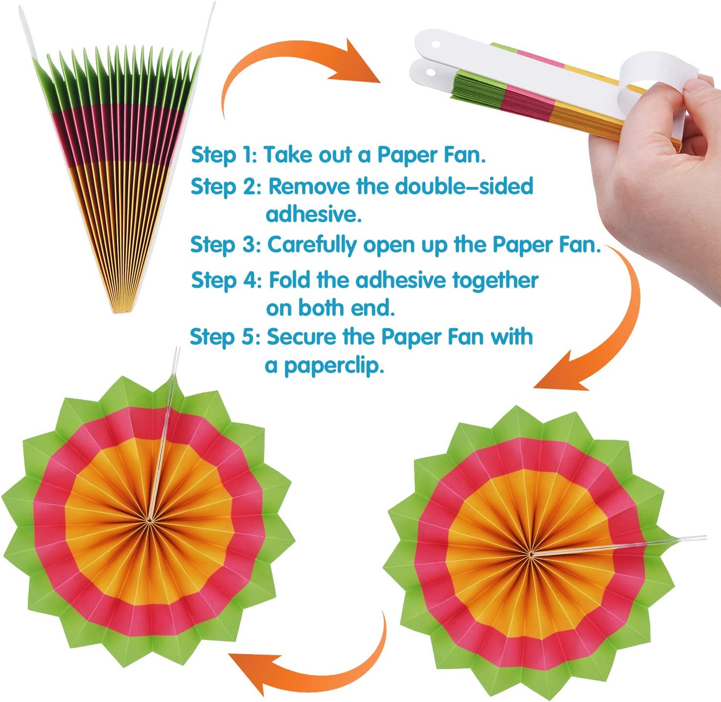 24 Colorful Hanging Paper Fan