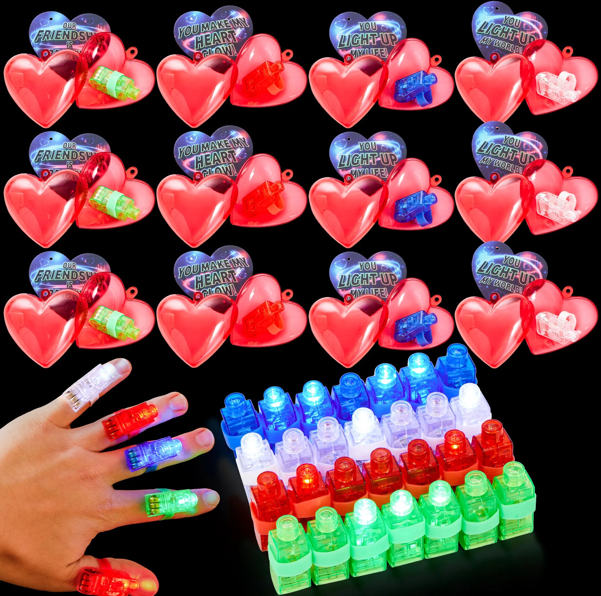 28Pcs Finger Light LED Heart Shell Filled Hearts with Valentines Day C