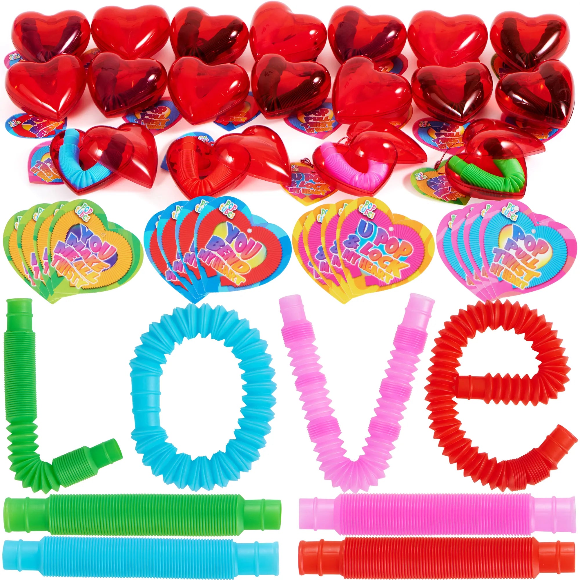28Pcs push bubble Tubes Heart Shell Filled Hearts with Valentines Day