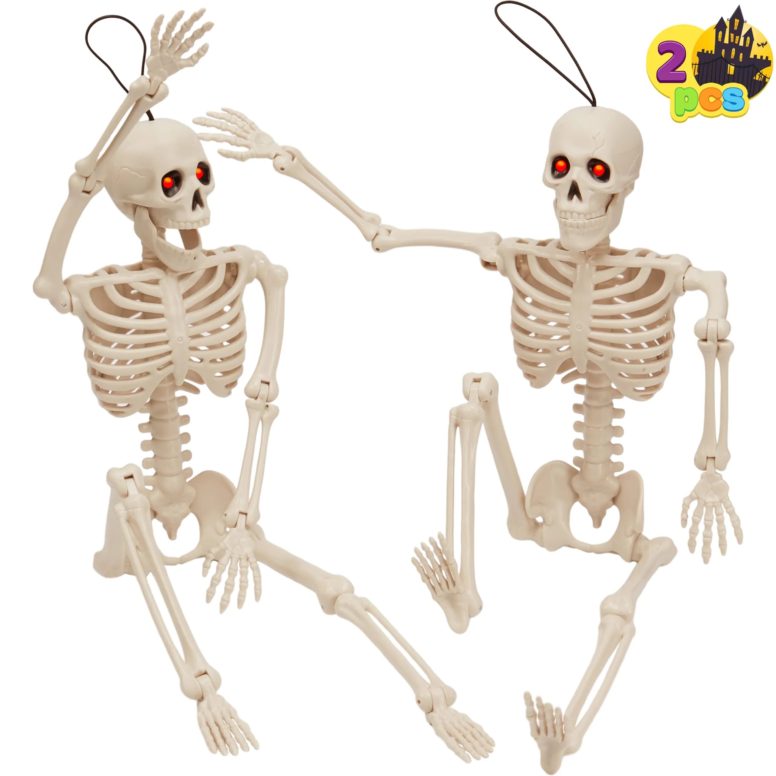 2 PCS 16in Halloween Skeletons Decoration Full Body Posable Hanging Sk