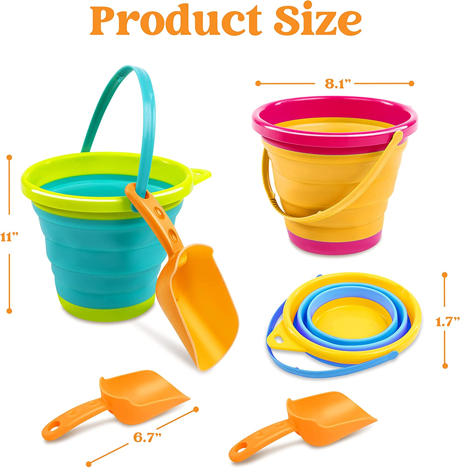 3 Packs Foldable Pail Bucket With Shovels (bonus Mesh Bag)-joyin