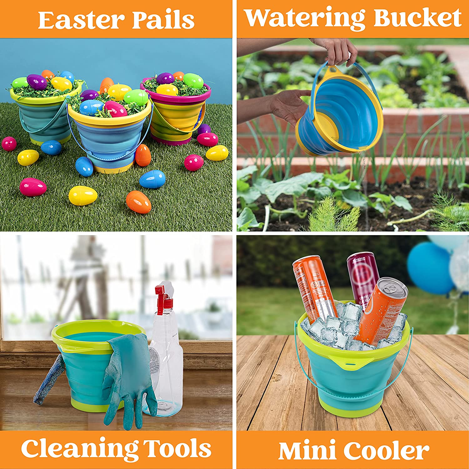 3 Packs Foldable Pail Bucket With Shovels (bonus Mesh Bag)-joyin