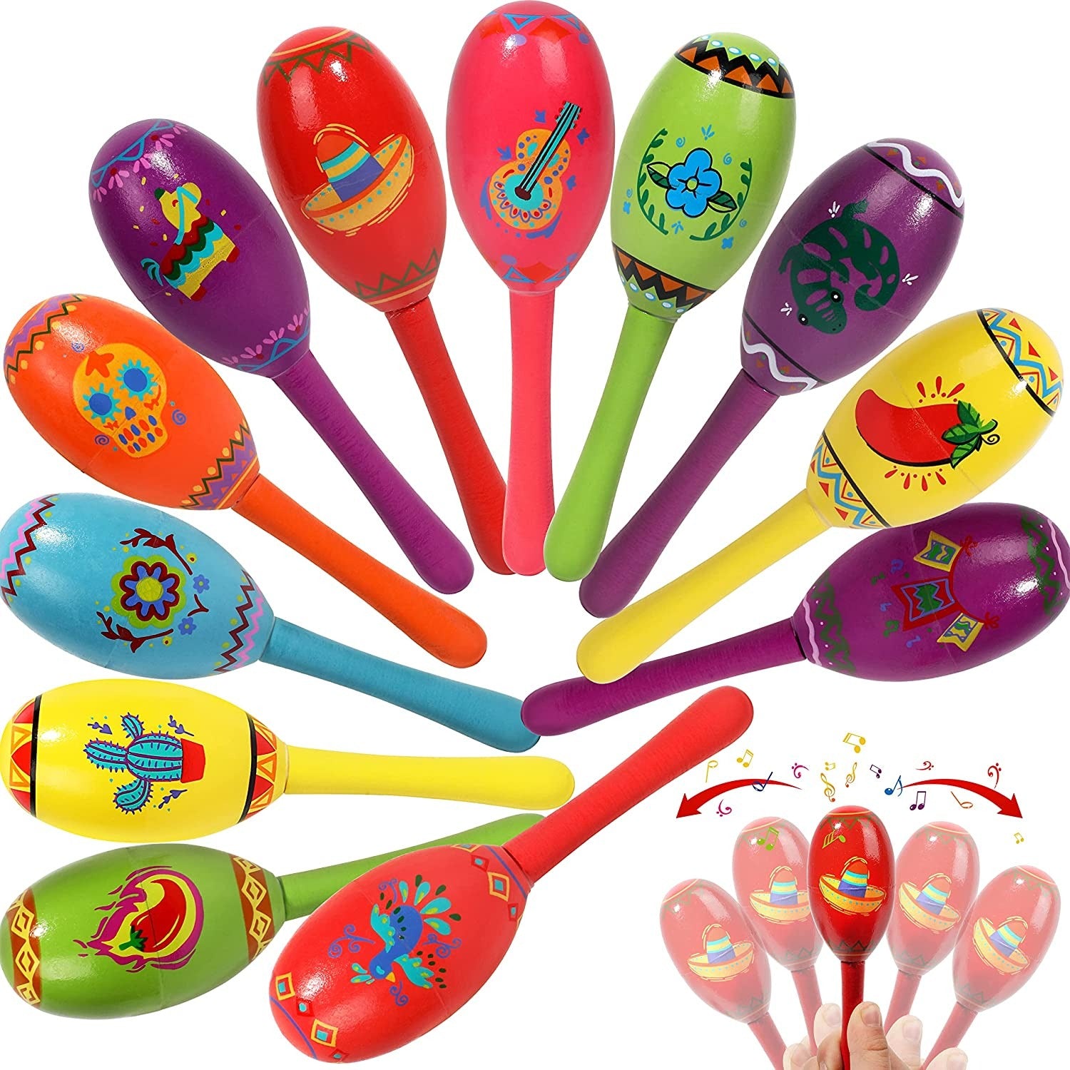 JOYIN | Fiesta Wooden Maracas, 24 Pcs
