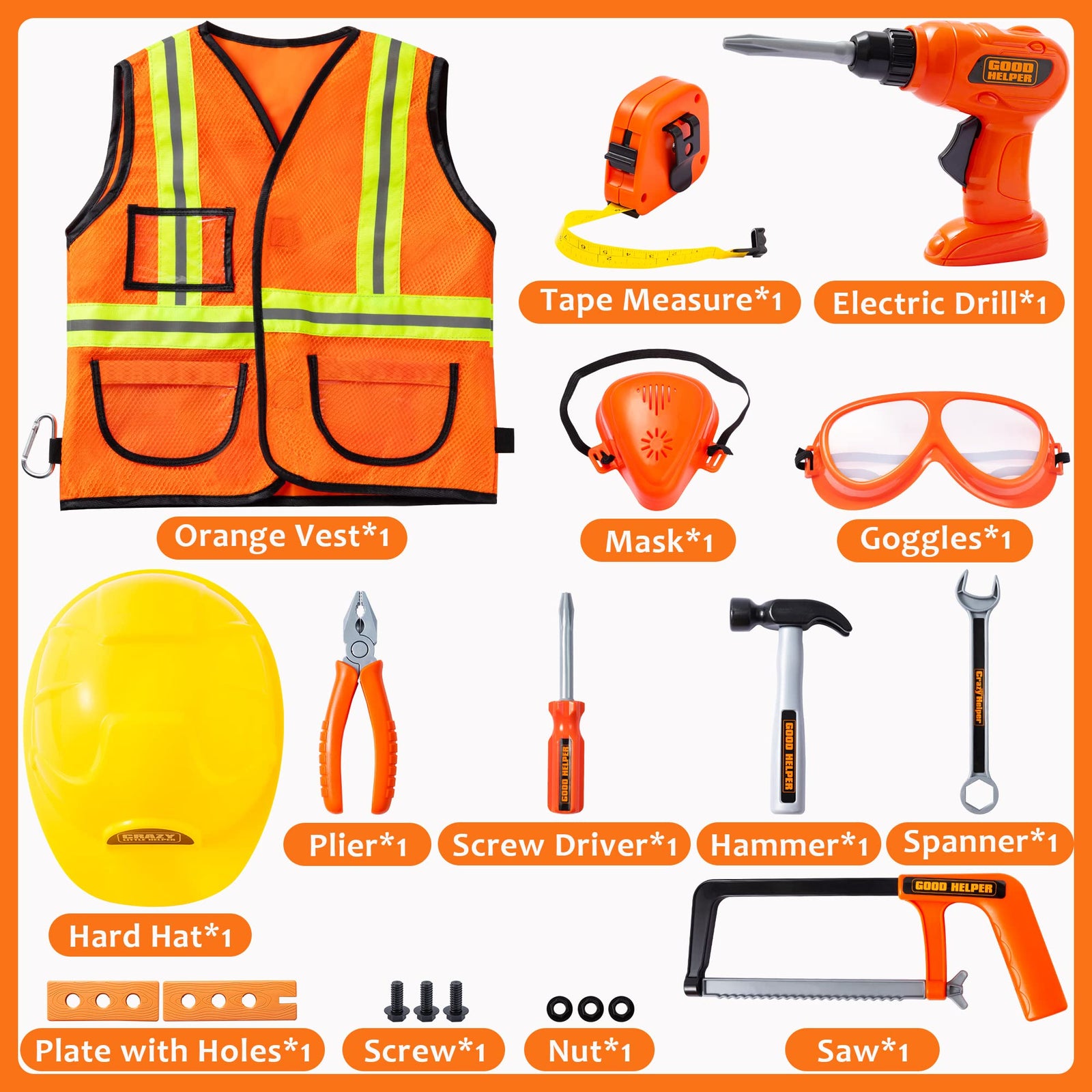 Construction Worker Play Tool Toys Set