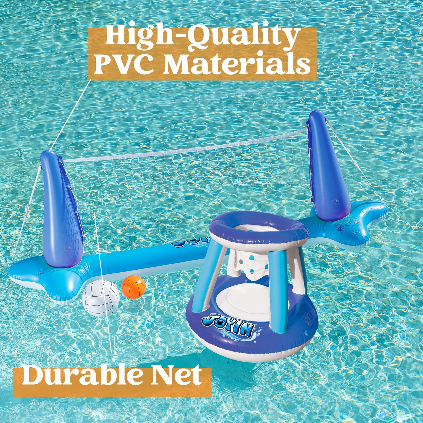 Inflatable Volleyball Net & Basketball Hoops Blue Pool Float Set-joyin